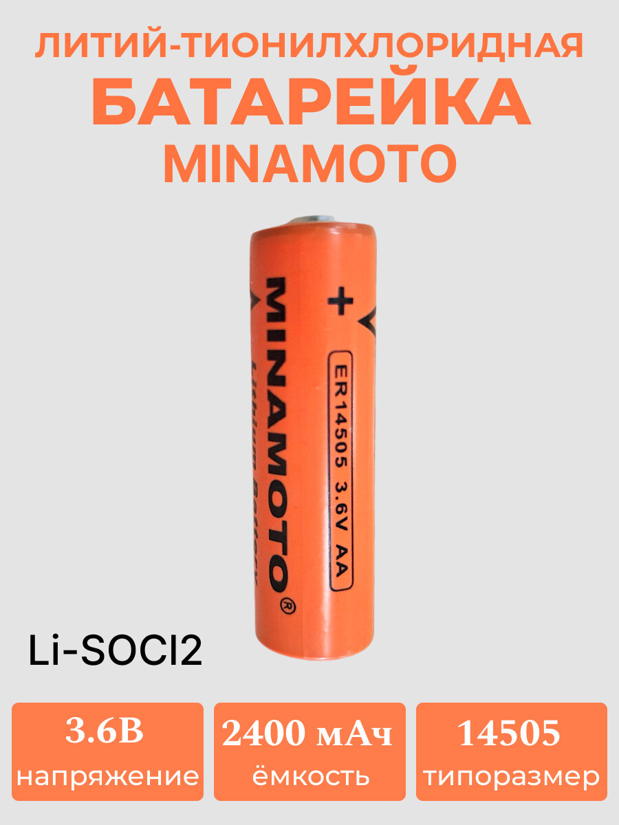 Батарейка MINAMOTO ER 14505 Lithium, 3.6 В, AA, 2400 мАч, 1 шт.