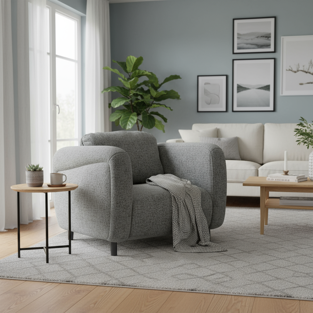 Кресло мягкое для отдыха дома Дафна, 85.5 х 68.5 х 78 см, Серый, RUBY 13650/22905
