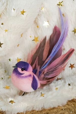 Декоративное украшение на клипсе птичка 'пурпурные пёрышки', перо, пенополистирол, 15 см, Goodwill MC40300-1