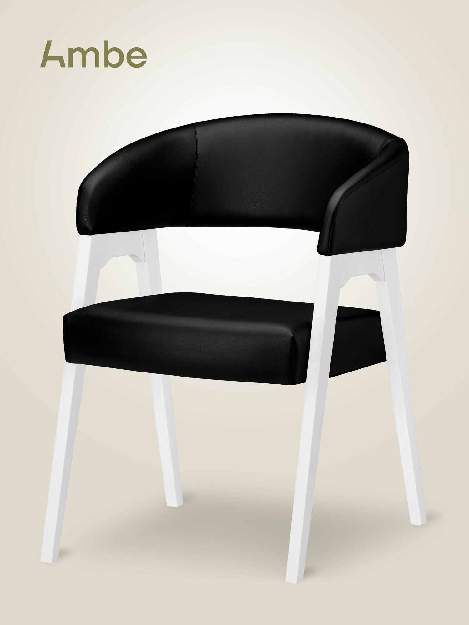Стул для кухни Ambe Мэйтон, кресло из массива бука, Белый, Черная экокожа