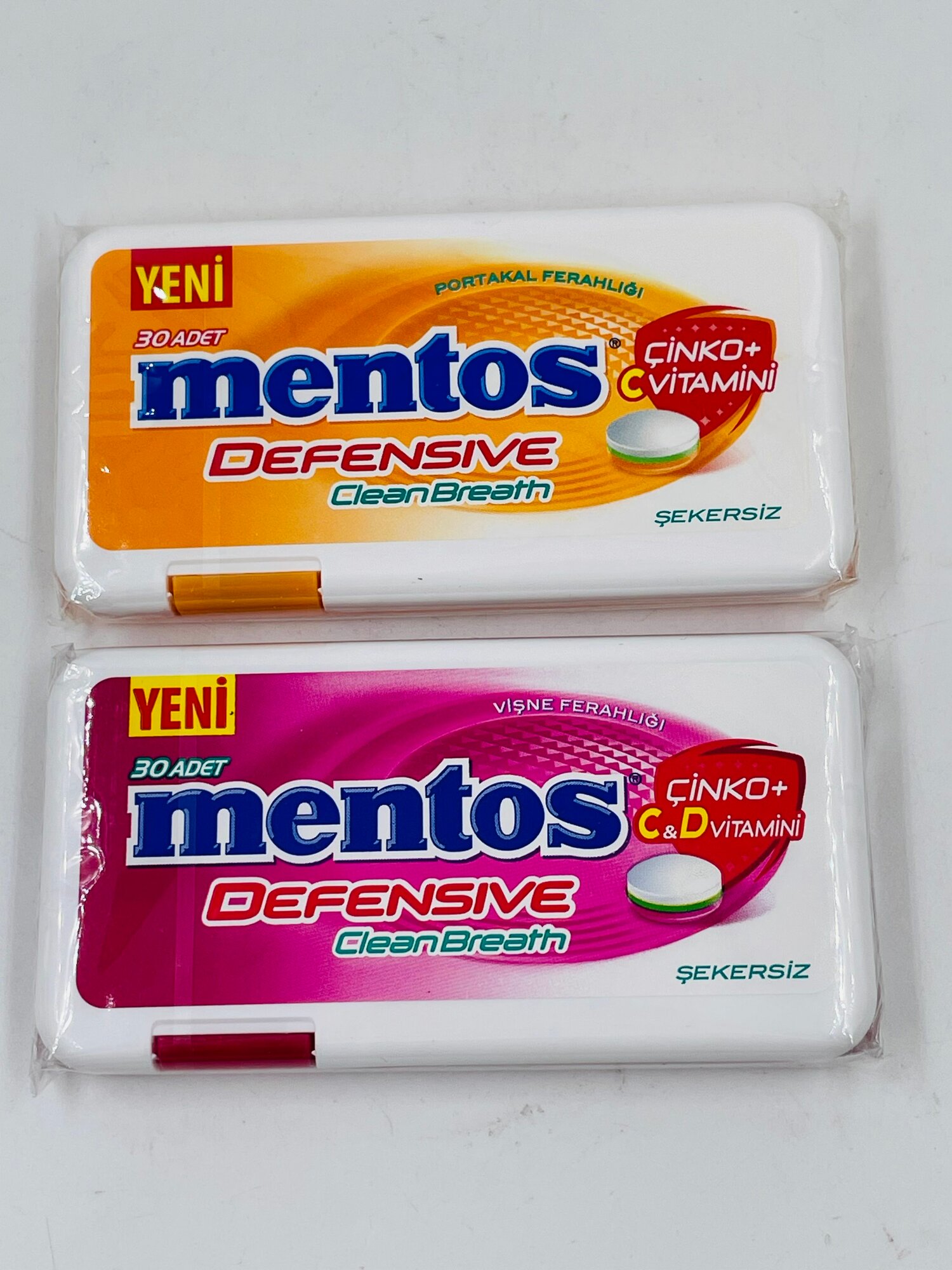 MENTOS набор освежающих пастилок с Zn и витаминами (2 шт. по 21 г) Defensive CleanBreath, апельсин и вишня, (Турция)