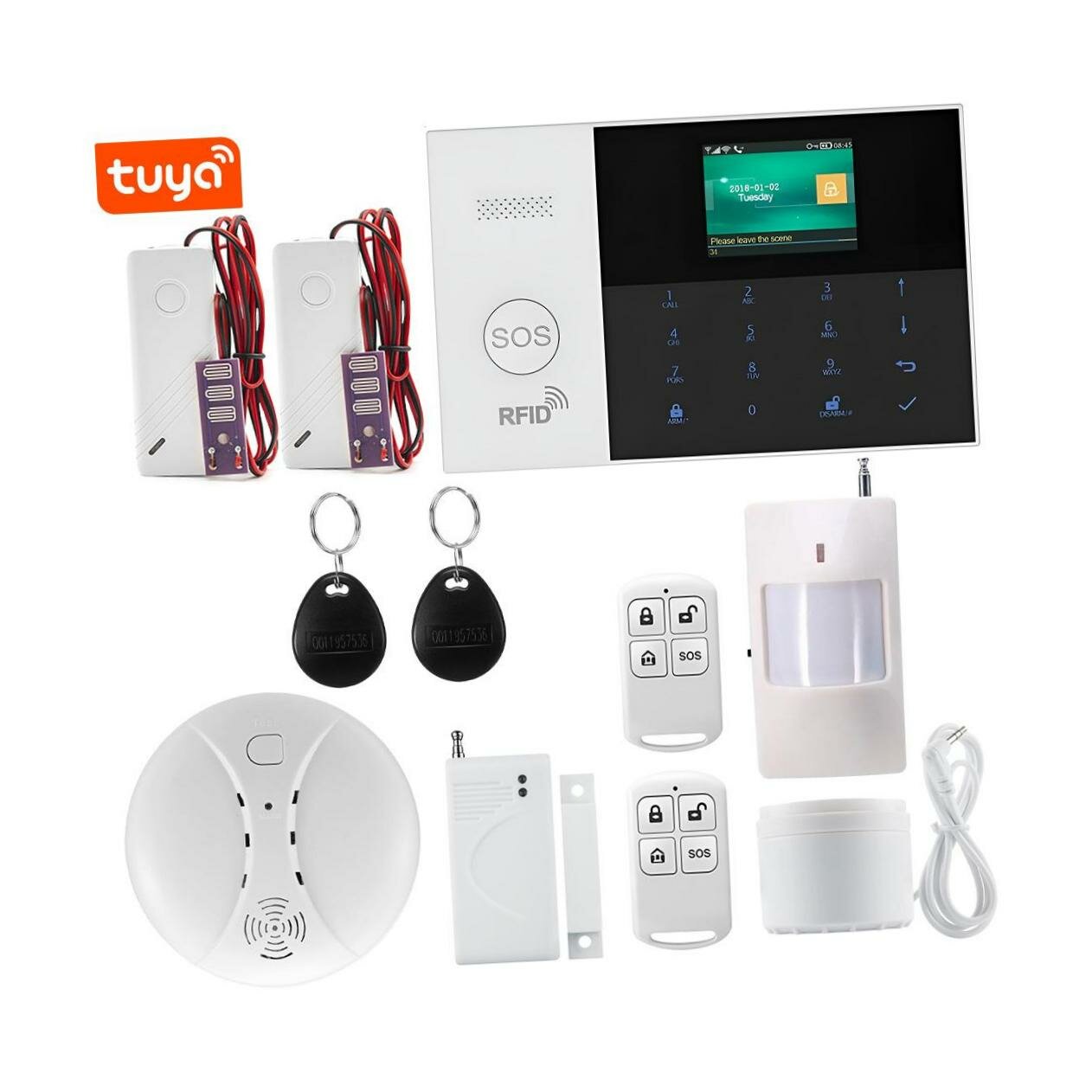 Набор: беспроводная пожарно-охранная TUYA GSM / WiFi сигнализация Страж Шериф-GSM-10 (WiFi) (A63931SI) с 10 разными датчиками в наборе для зданий и