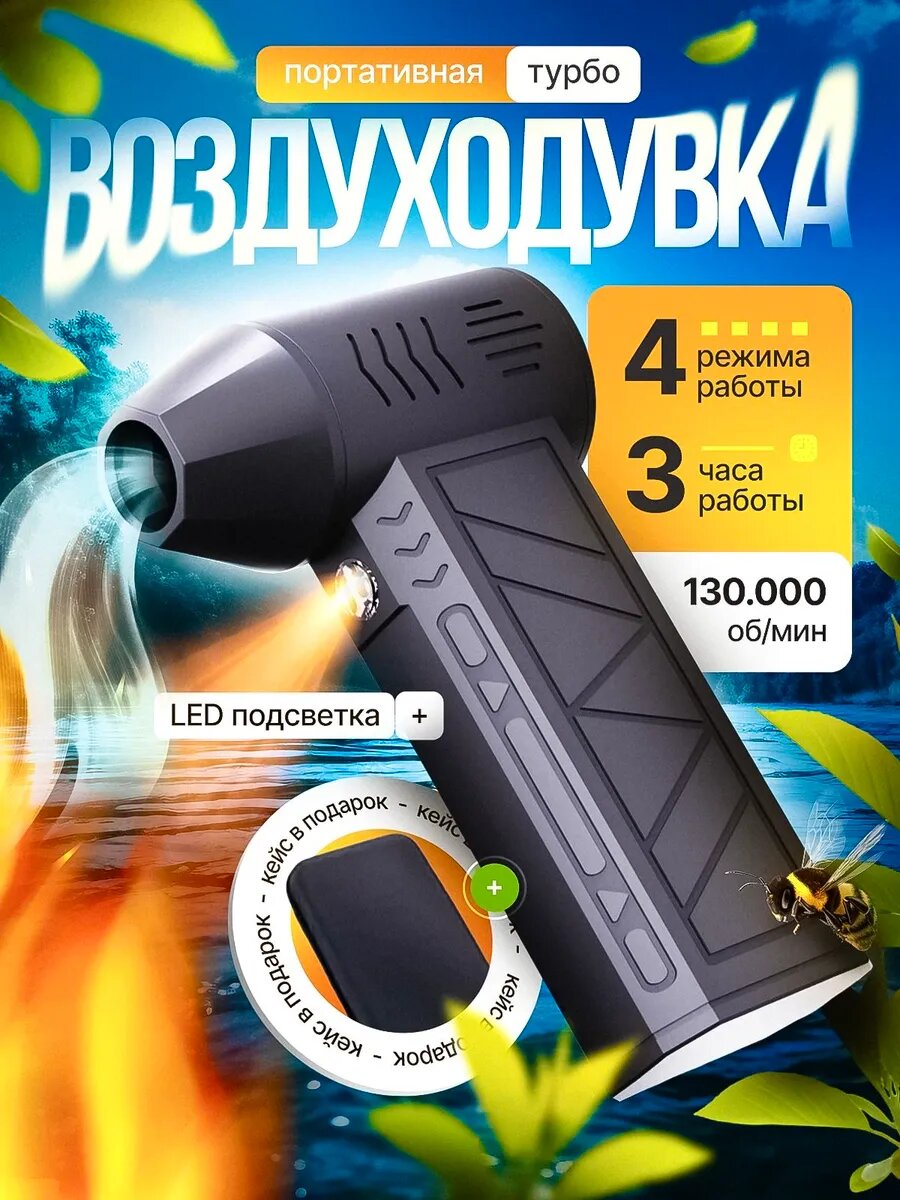 Воздуходувка портативная, 200 вт, ветродуйка аккумуляторная, турбовентилятор