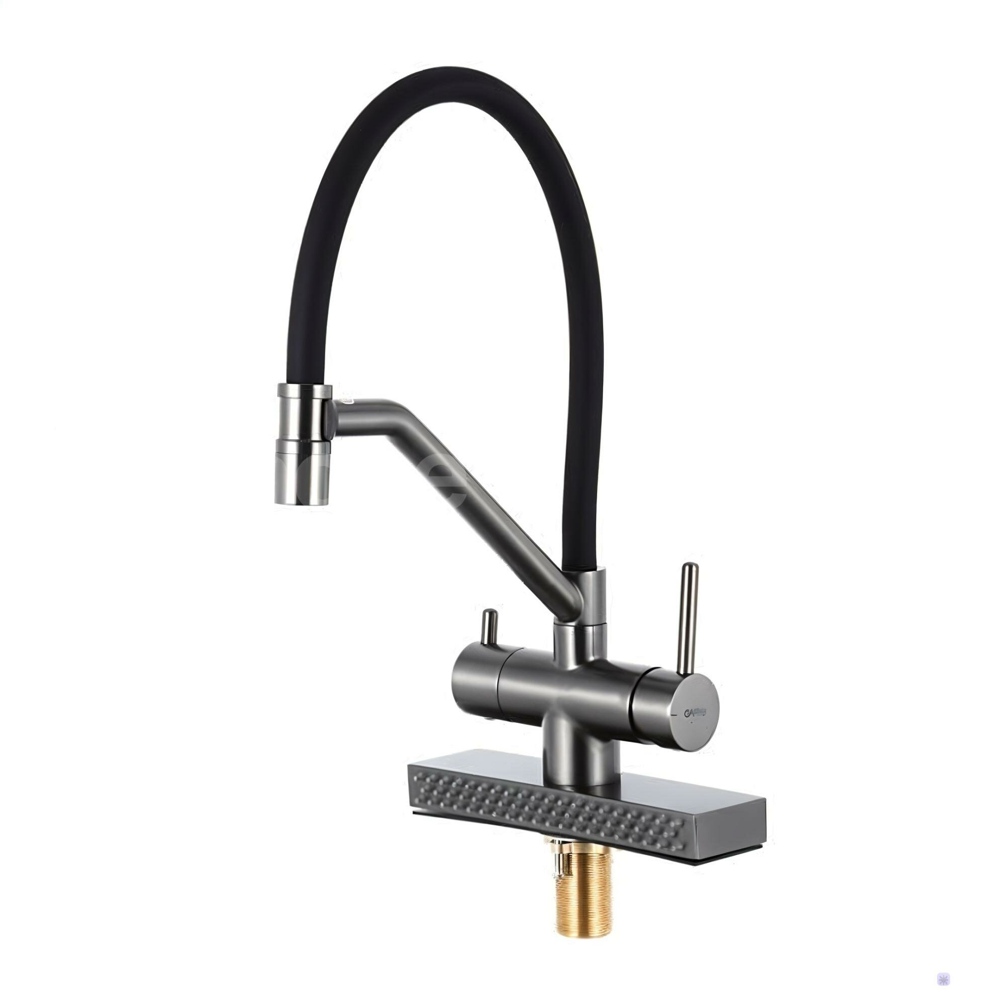 Смеситель для кухонной мойки Gappo G4QV09HB8-HT9 с гибким изливом и блоком водопад, оружейная сталь