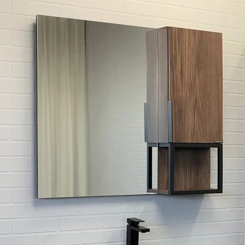 Зеркало Comforty Равенна Лофт 90 с полкой, со шкафчиком, 88 см, черное, лофт, зеркало настенное в ванную