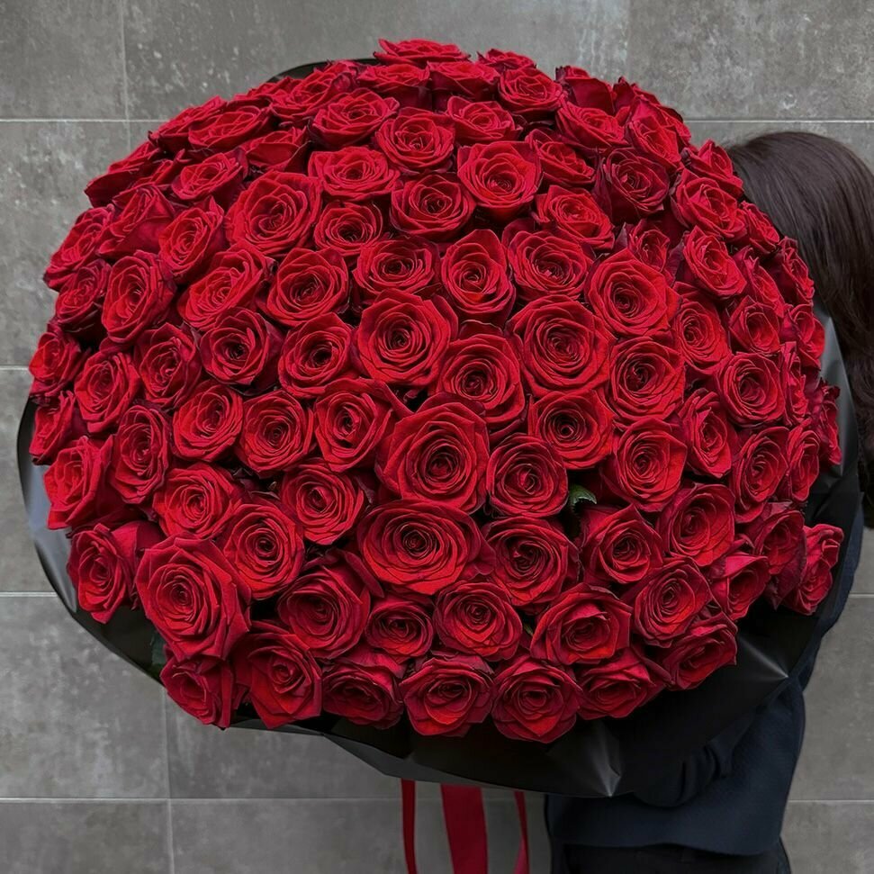 Букет из красных роз 101 шт, красивый букет цветов, шикарный, премиум цветы, премиум букет