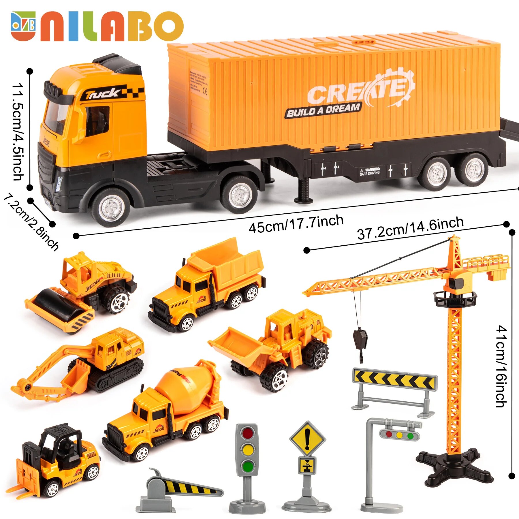 Набор строительной техники NILABO, Alloy Inertia Hauler, 11 предметов