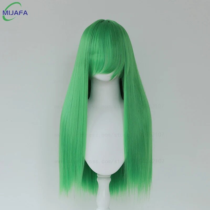 Синтетический парик для косплея Very 400г, длинный прямой, с челкой Green
