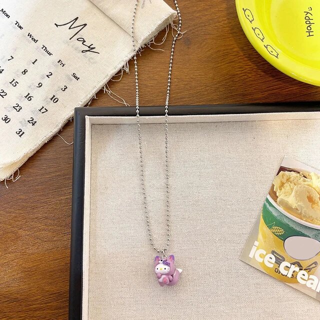 Оригинальный кулон ручной работы Hello Kitty Kuromi, подарочное ожерелье с ключичной цепочкой Sanrio с бисером, мультяшный красочный дизайн