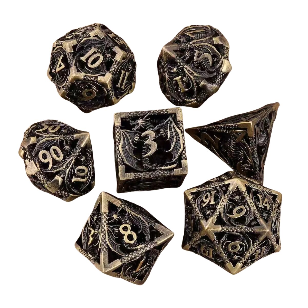Металлические кубики Dragon DND D100 D6 D8 D10 D12 D20 Bronze