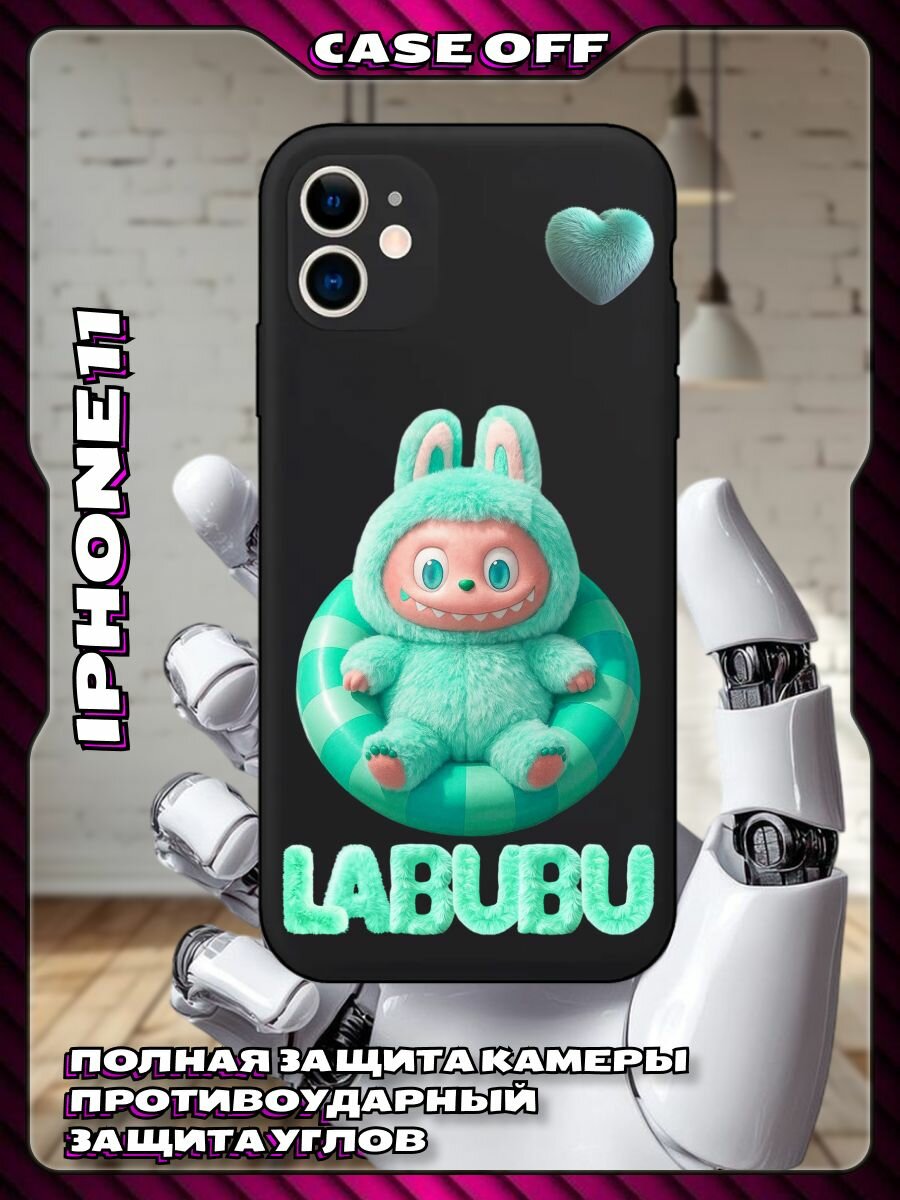 Чехол ZiART (Labubu 4 / Лабубу 4) на iPhone 11 силиконовый, с защитой камеры, черный