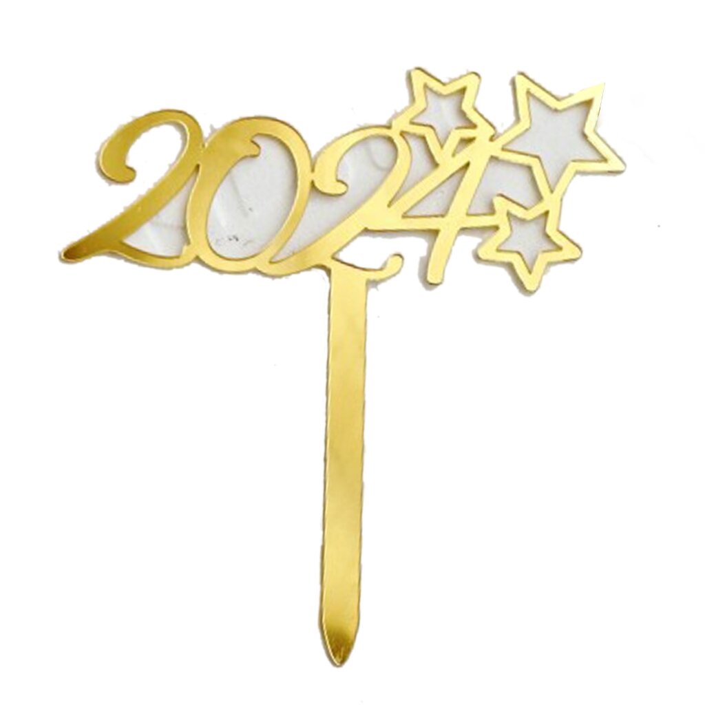 10pcs 2024 Новый год торт топперы золотой цвет акриловый украшение рождественское украшение снежинки
