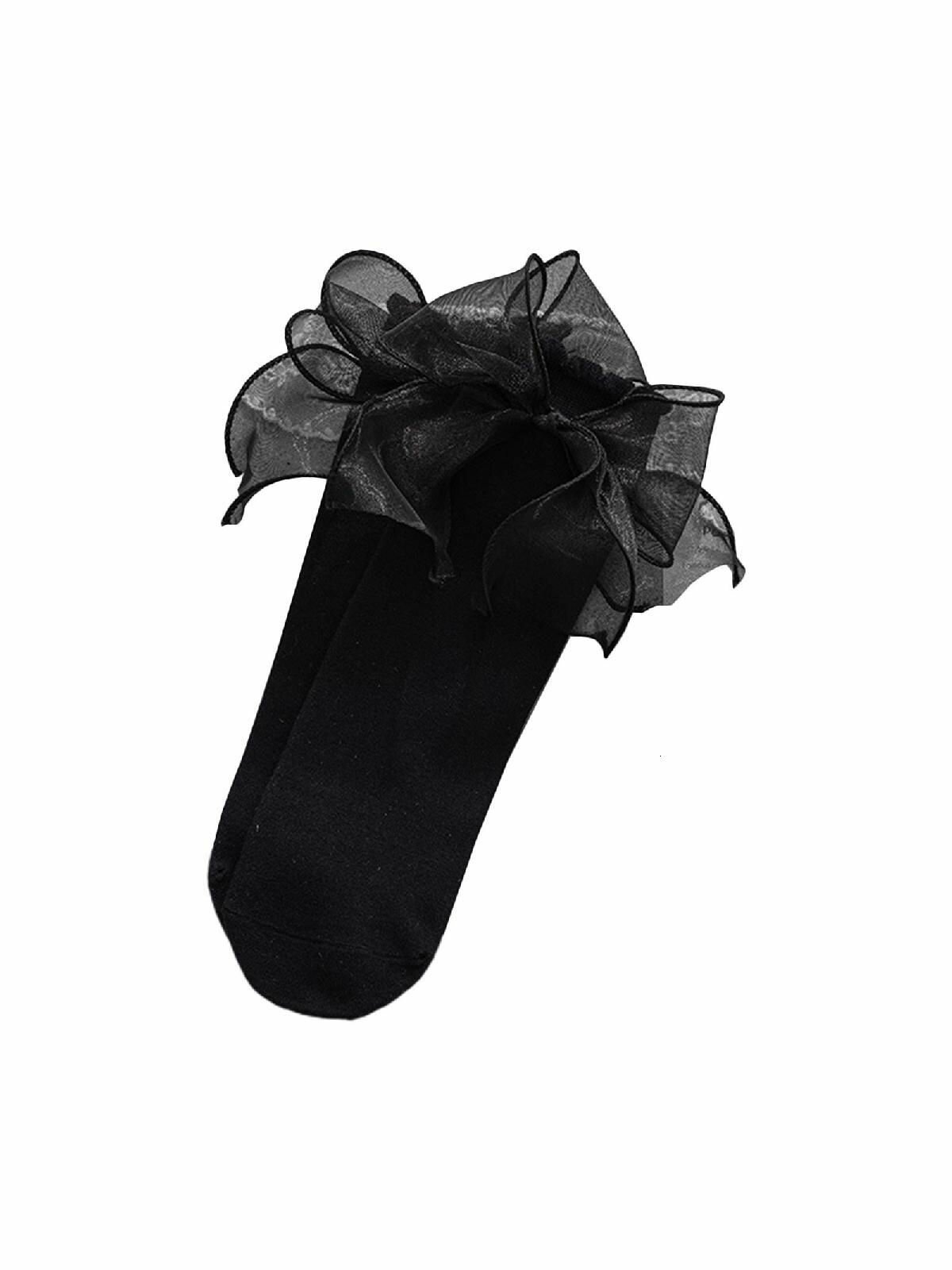 Чулки кружевные с рюшами, Черный - Один размер