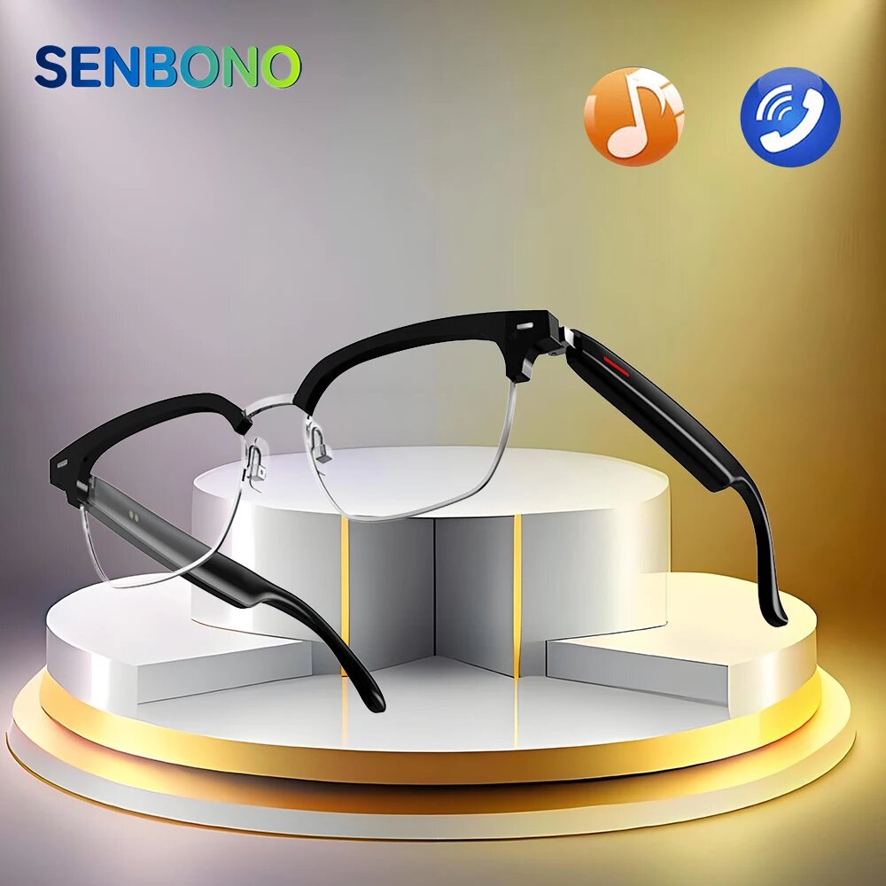 SENBONO Smart Glasses With Sunglasses Open Ear Headsets Anti Blue Light Waterproof Hands-Free Calling Sunglasses For Men Womem