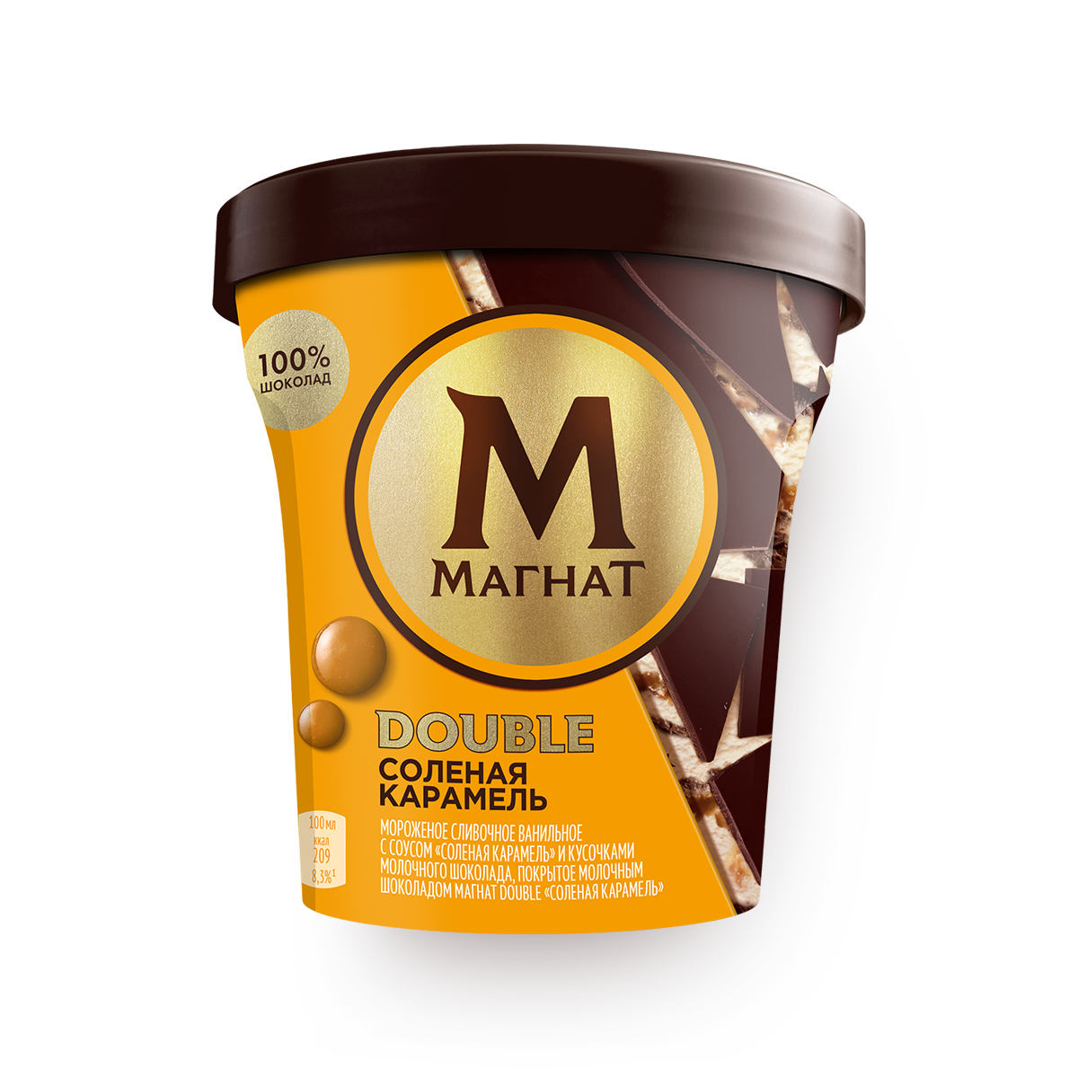 Мороженое Double Магнат, соленая карамель, в ведерке, 310 г, не выше −18 °C