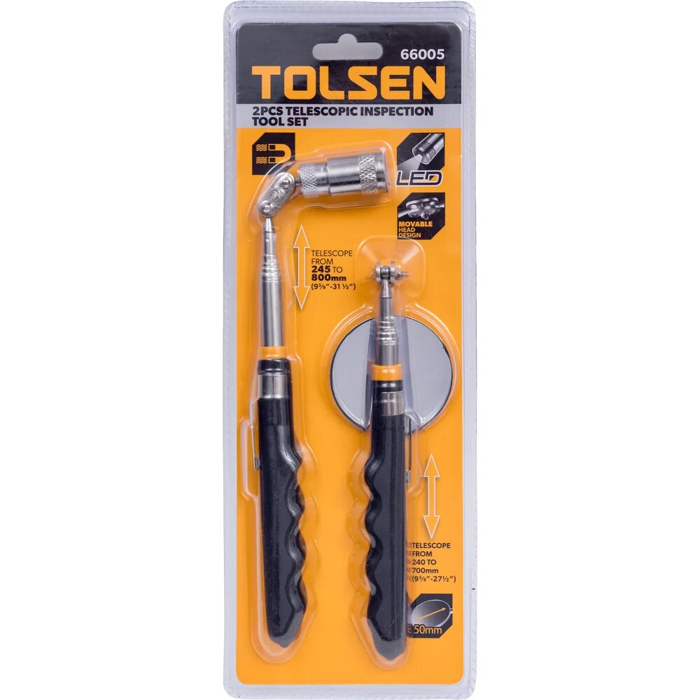 Магнитный телескопический захват TOLSEN 245-800 мм, до 2.2 кг, LED, гибкий, зеркало телескоп. Ø 50 мм, 240-700 мм 66005