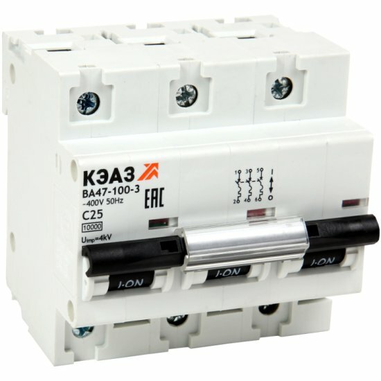 Автоматический выключатель модульный Кэаз 10кА ВА47-100-3C100-УХЛ3, 318137