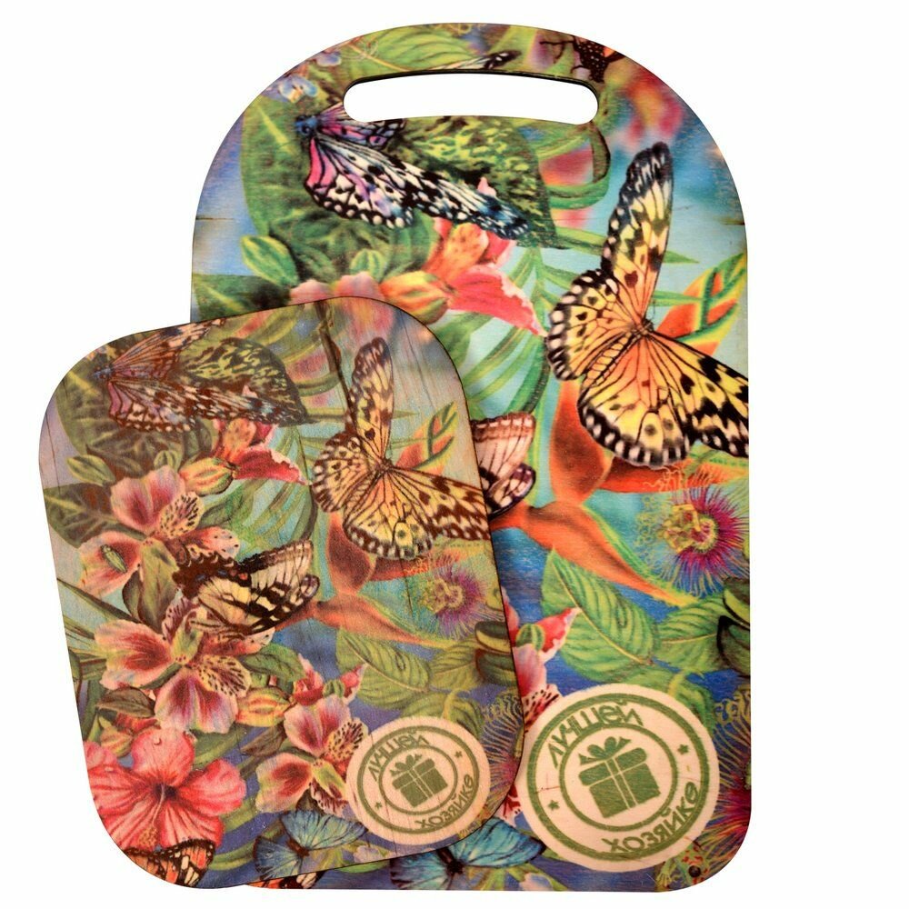 Разделочная доска и подставка "Бабочки". 2 предмета. Размеры: 29х18,5 см, 18,5х14 см