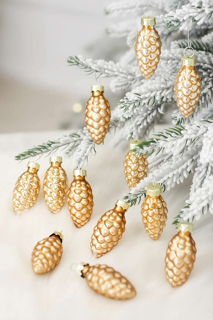 Набор ёлочных игрушек шишки-малышки стеклянные, эмалевые и матовые, цвет: кэмел, 60 мм, упаковка 12 шт, Winter Deco 1001415