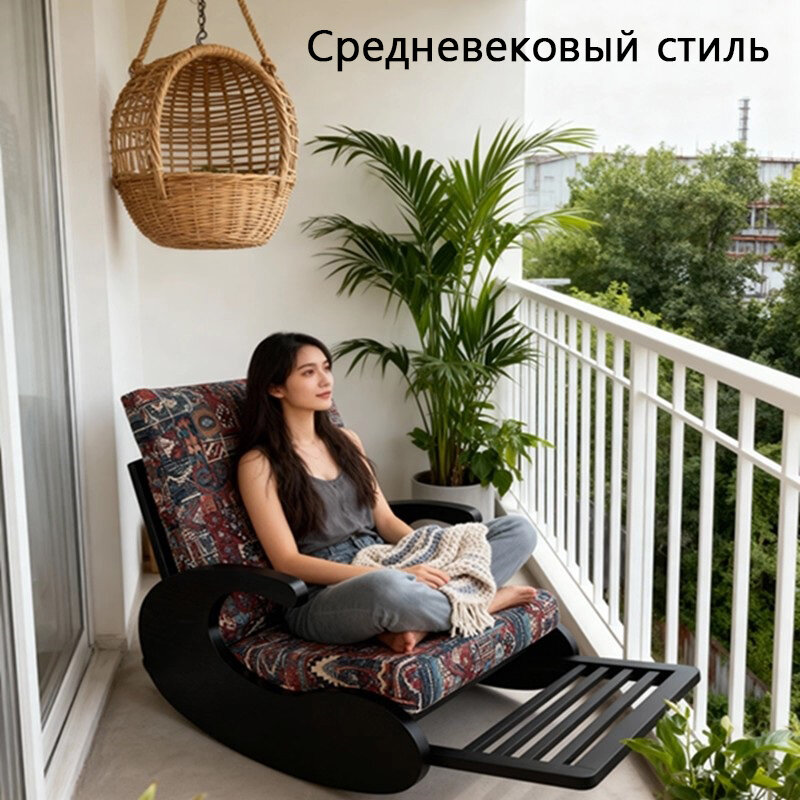 Диван-кресло из цельного дерева, китайский бренд Shungong, льняная ткань, размер 80* 70 * 80 см, Средневековый стиль