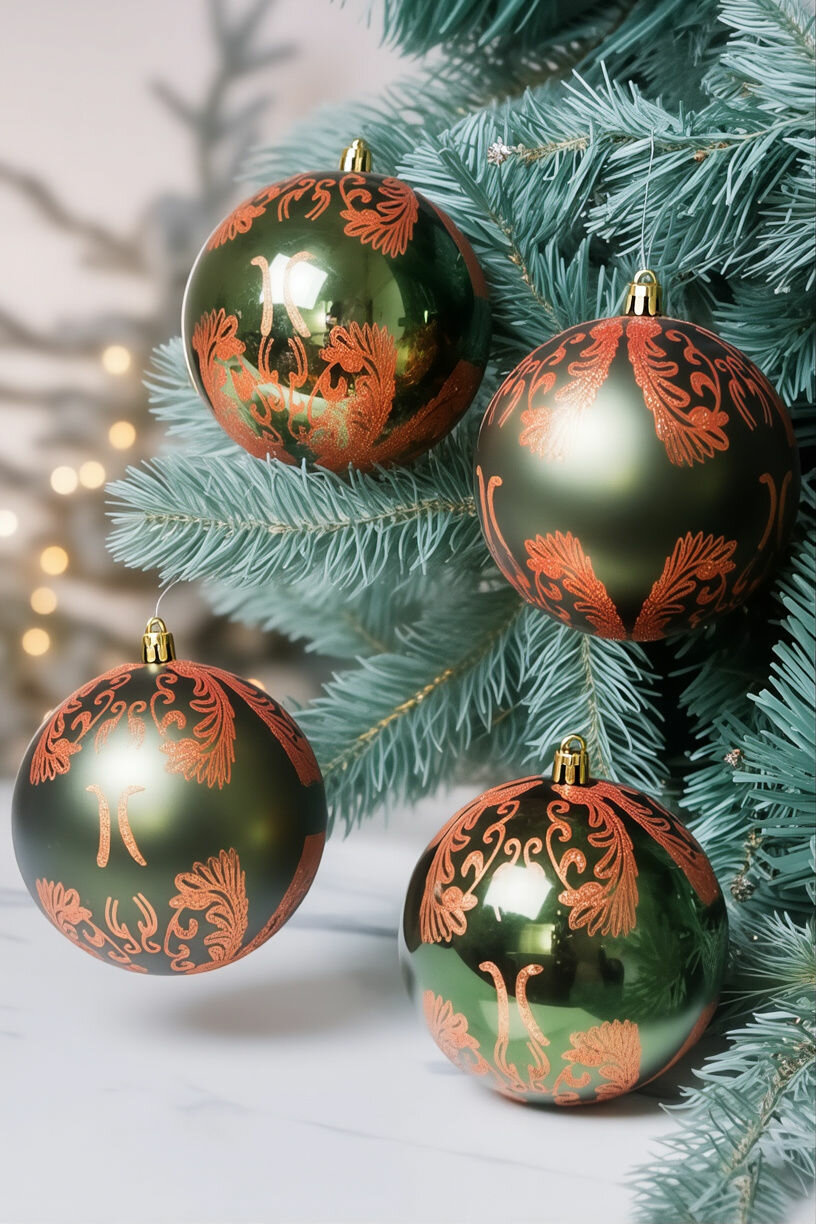 Набор ёлочных шаров подарок жар-птицы, пластик, тёмно-зелёный, 10 см, 4 шт, Winter Deco 1000642