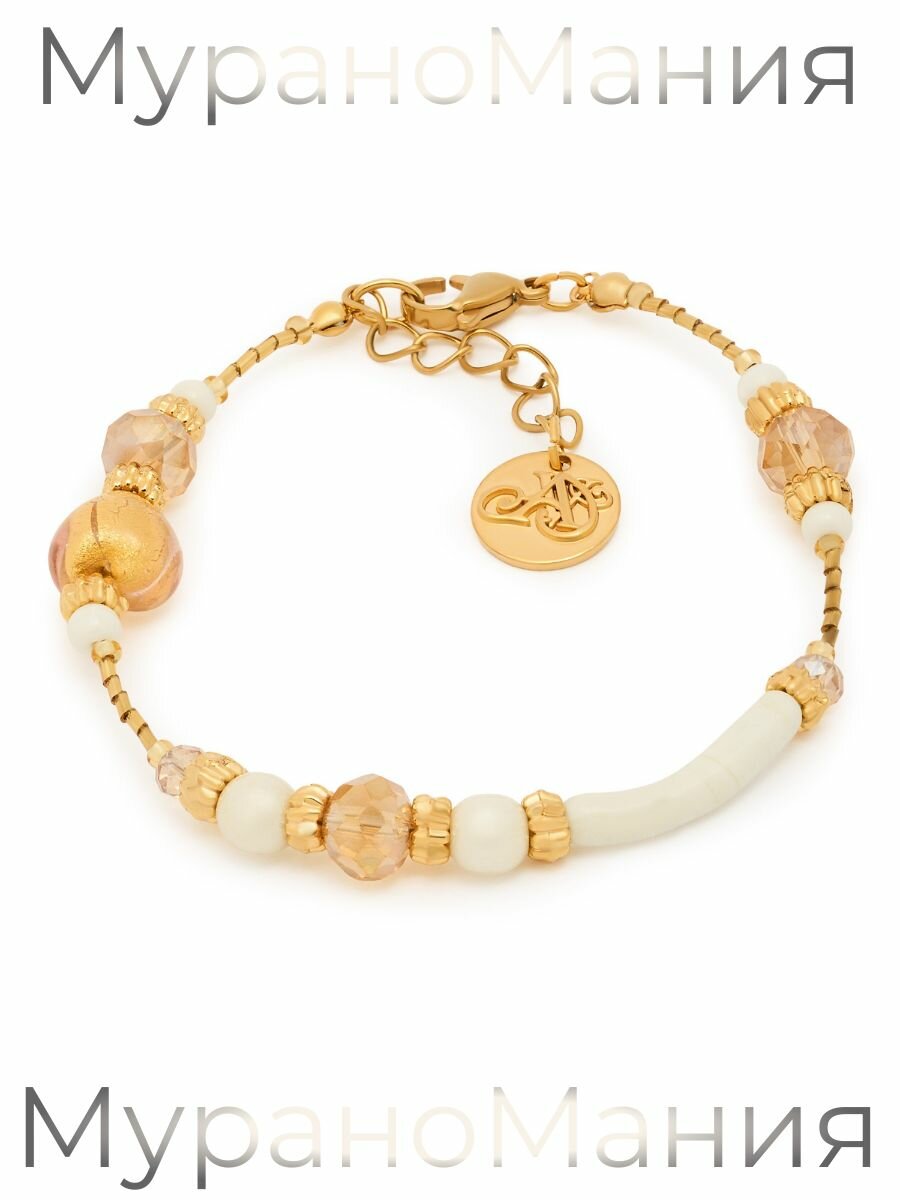 Браслет, муранское стекло, бисер, стекло