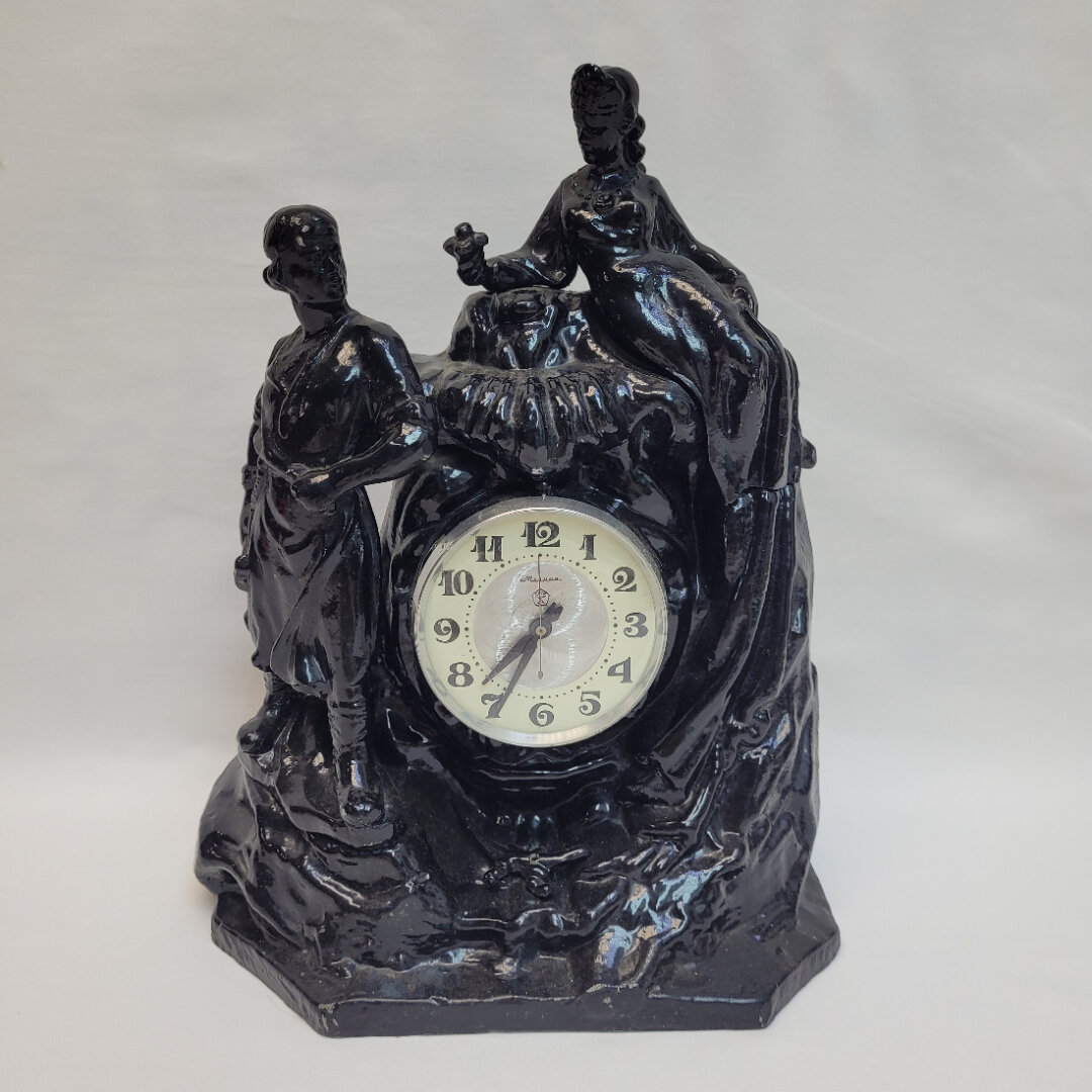 Винтажные настольные часы Молния Малахитовая шкатулка Касли литье дарственная надпись СССР