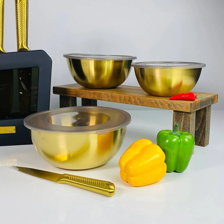 Набор из 3 мисок/салатников 16/19/21см с крышками Нержавеющая сталь 910-017 118-910-017