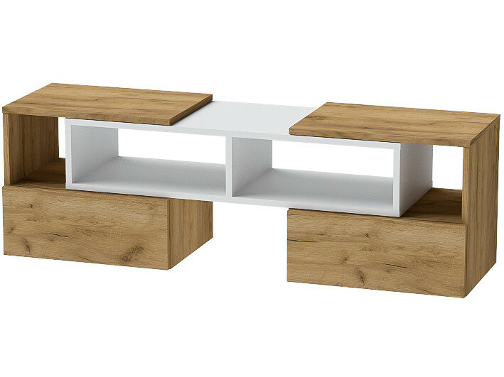 Тумба ТВ Раздвижная, современный стиль, ЛДСП Белый/Дуб Крафт Золотой