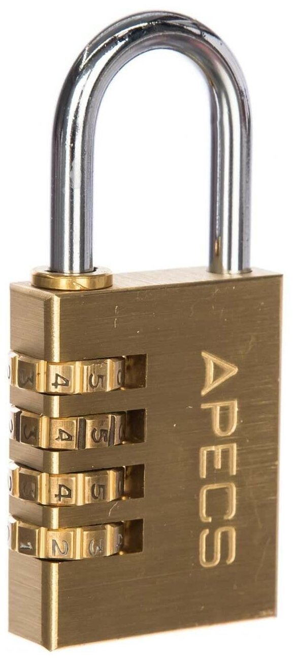 Висячий замок APECS "PDB-40-38-Code", кодовый, латунный, золотистый