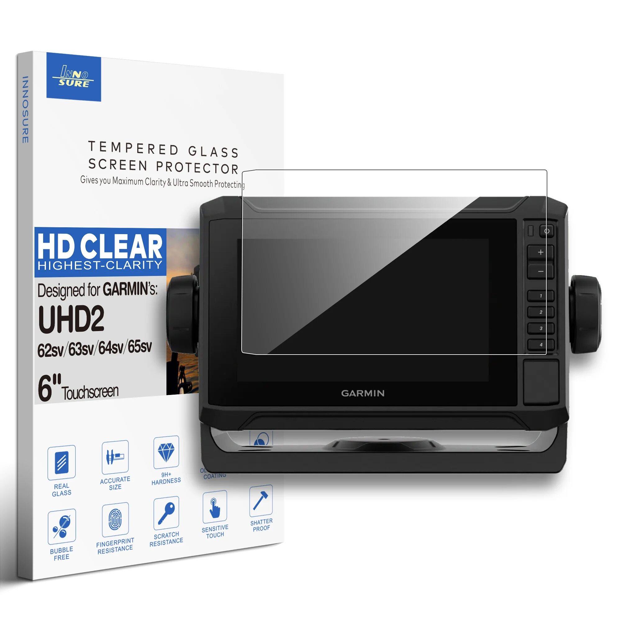 Защитная пленка из закаленного стекла для Garmin EchoMAP UHD2 63sv 64sv 65sv HD Clear, 2PCS - 6 Inch