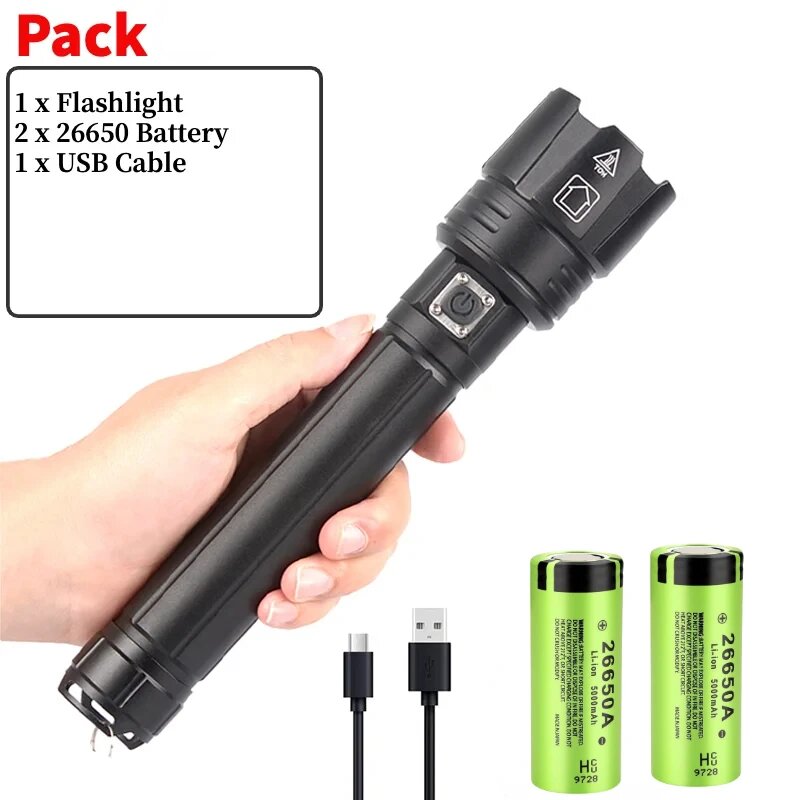USB Перезаряжаемый Фонарик XHP90 Black