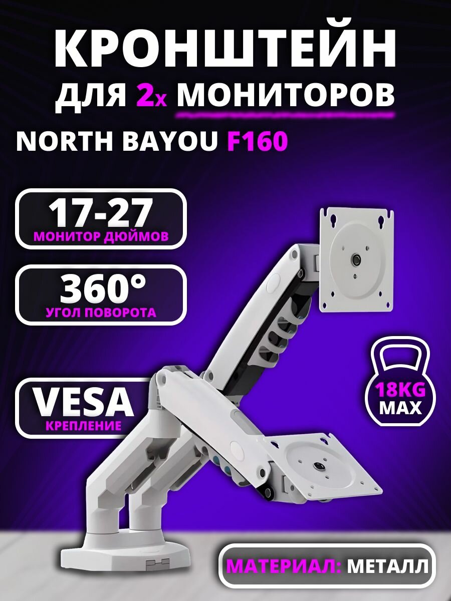 NB F160 Кронштейн настольный для двух мониторов, белый