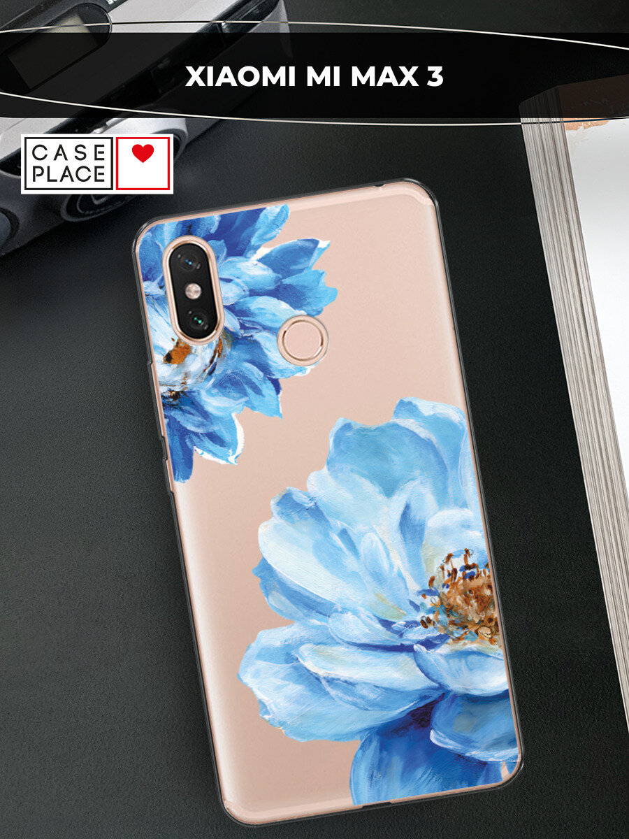 Чехол на Xiaomi Mi Max 3 / Сяоми Ми Макс 3 с принтом Голубые клематисы, прозрачный