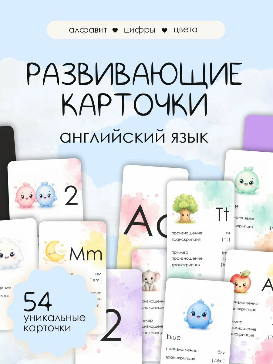 Карточки Английский алфавит цифры для детей, учим с нуля