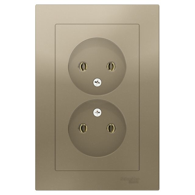 Розетка встраиваемая, 2 поста SYSTEME ELECTRIC Atlas Design, без заземления, в сборе шампань