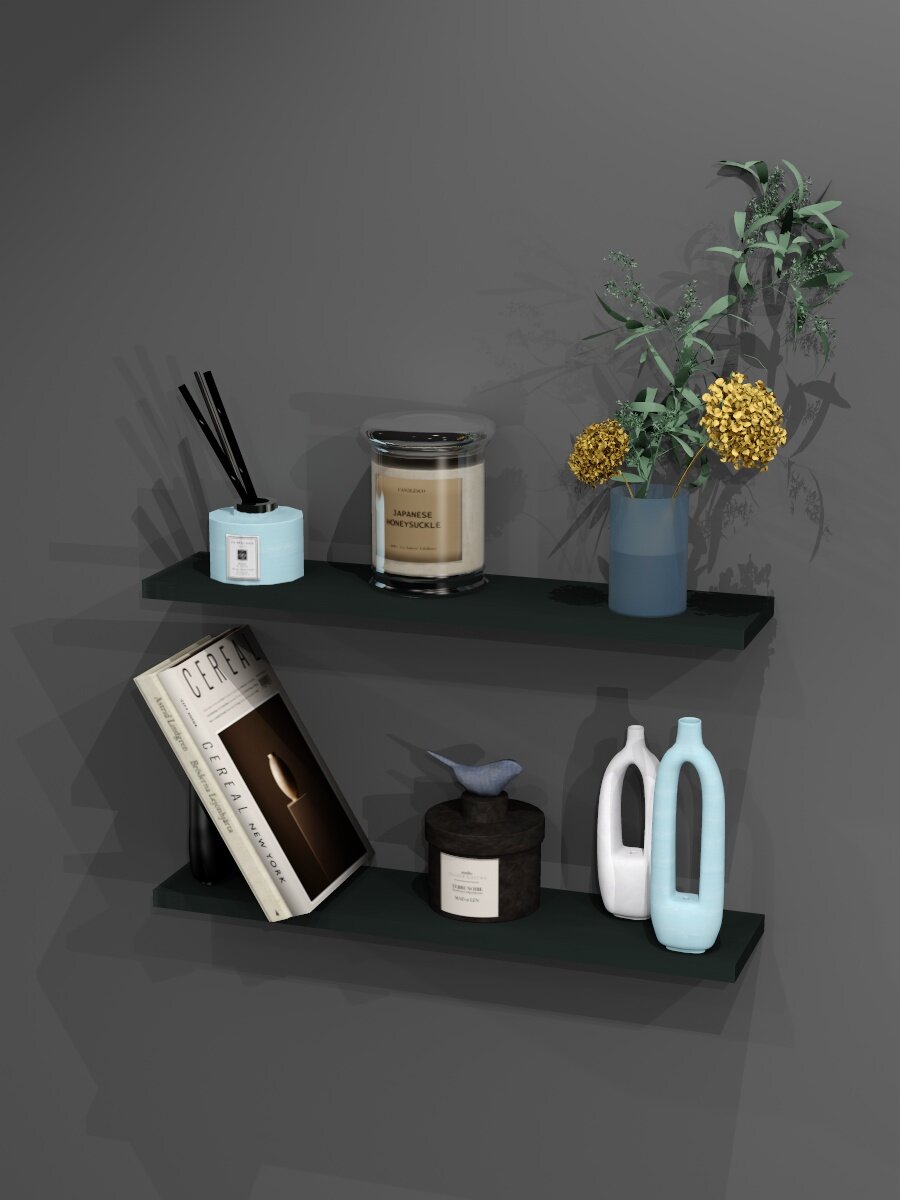 Полка "Капелла", навесная, парящая, 2 штуки, черная, 53х12х1,6 см VESTARO