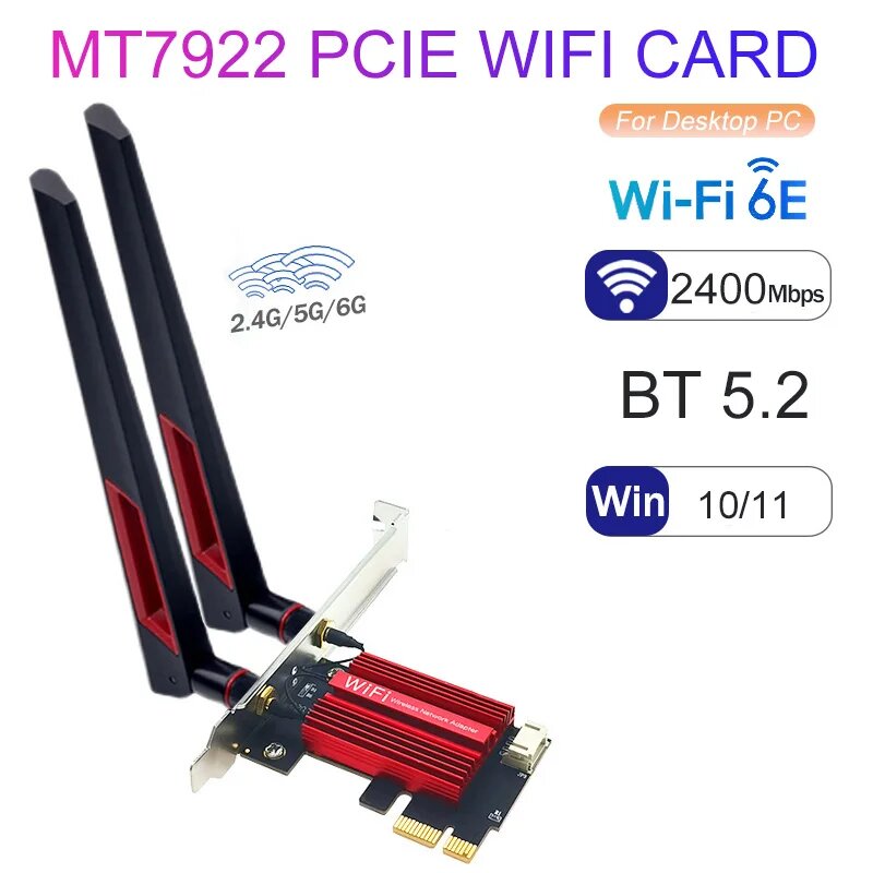 MT7922 Wi-Fi 6E PCIE карта BT5.2 беспроводной адаптер Wi-Fi 6E трехдиапазонная pci-e карта 2,4/5/6G 2400 МБ 802.11AX для прямой поставки