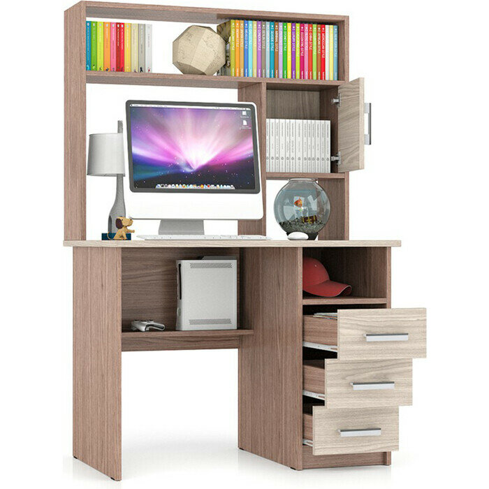 Стол компьютерный Мебельный Двор С-МД-1-СК9 цвет ясень шимо, размер ШхГхВ 102х70х160 см, НЕ универсальная сборка