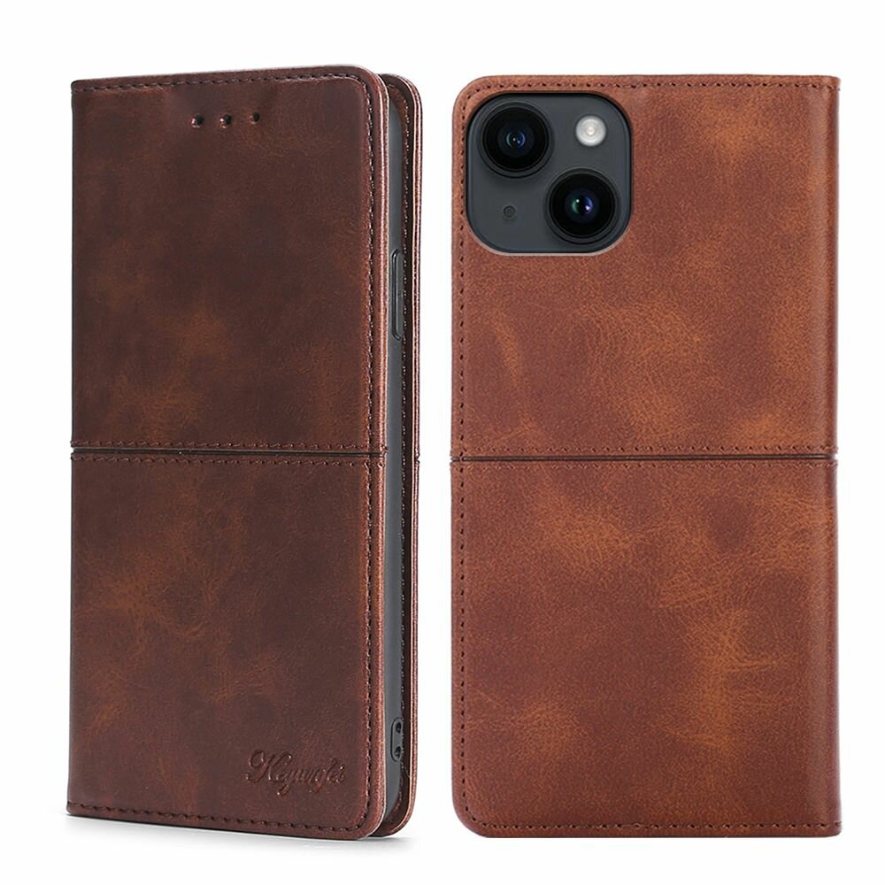 Чехол-книжка MyPads для Apple iPhone 14 Plus / Айфон 14 Плюс воловья кожа (коричневый)