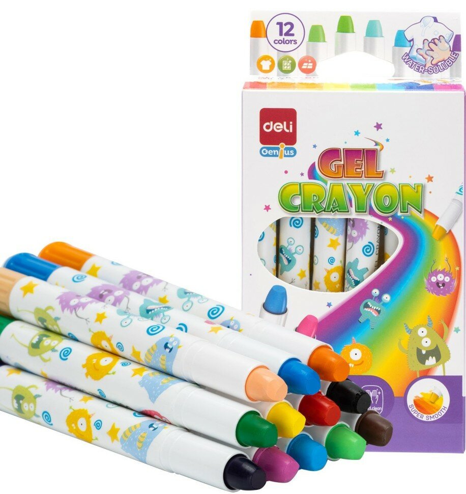 Гелевые мелки Deli EC211-12 круглые 12цв. картон. кор./европод.