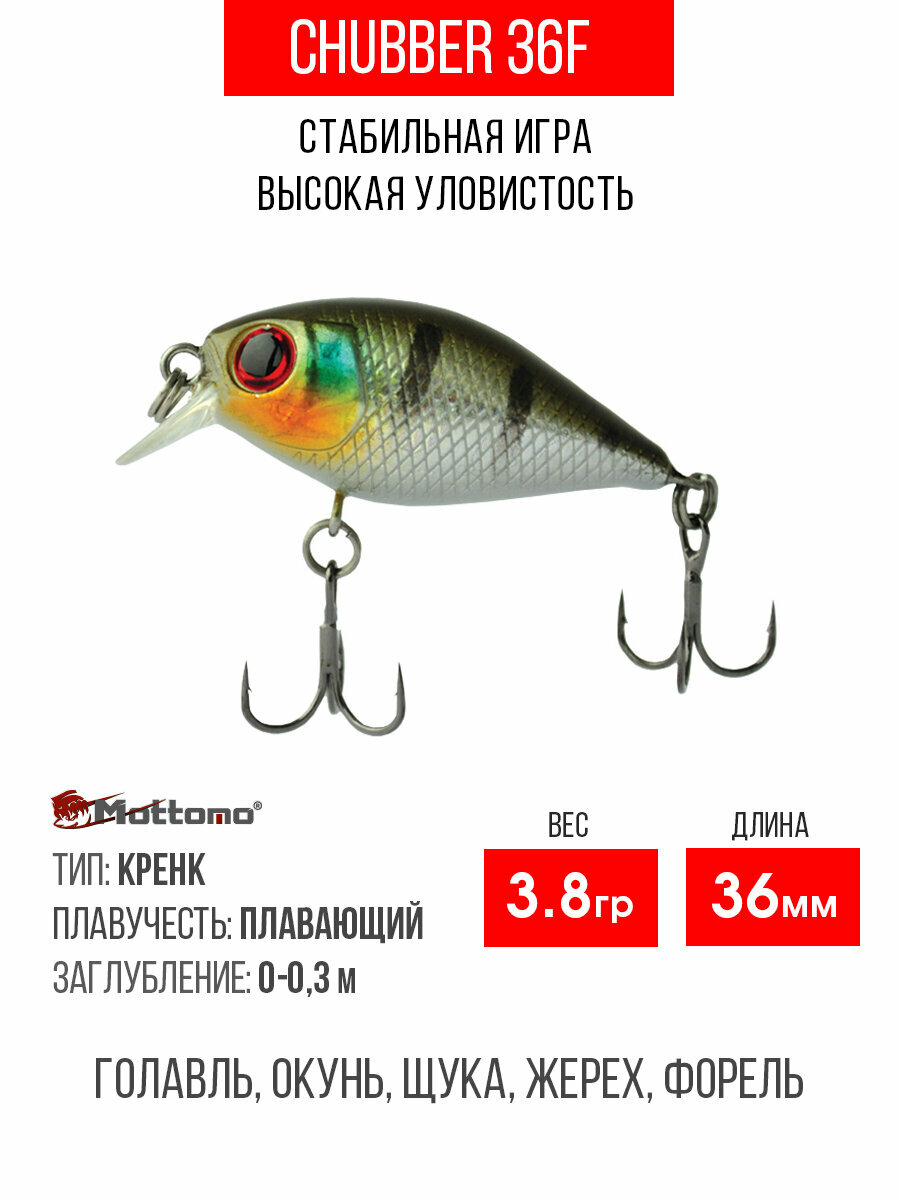 Воблер для рыбалки Mottomo Chubber 36F 3,8g, кренк плавающий для спиннинга, троллинга. Приманка окуня, щуку Bluegill