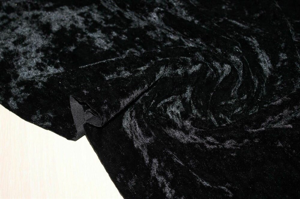 Ткань для шитья Бархат-стрейч черный мраморный , отрез 1,0 м х 150 см