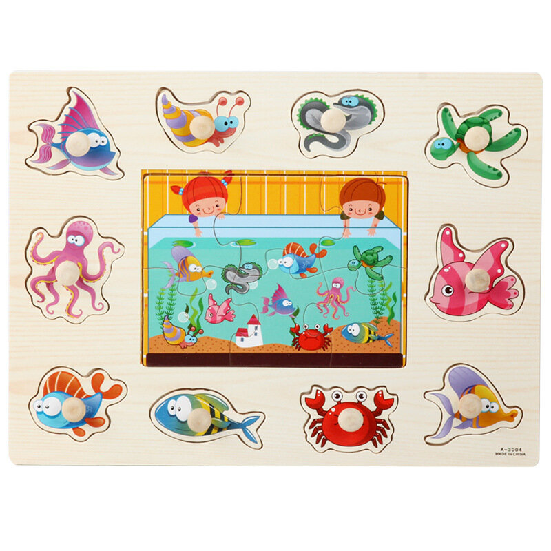 3D Пазл Доска Монтессори Раннее Обучение Алфавит Животные Транспорт Доска для Хвата Детская Игрушка 1-3 года Деревянный Пазл