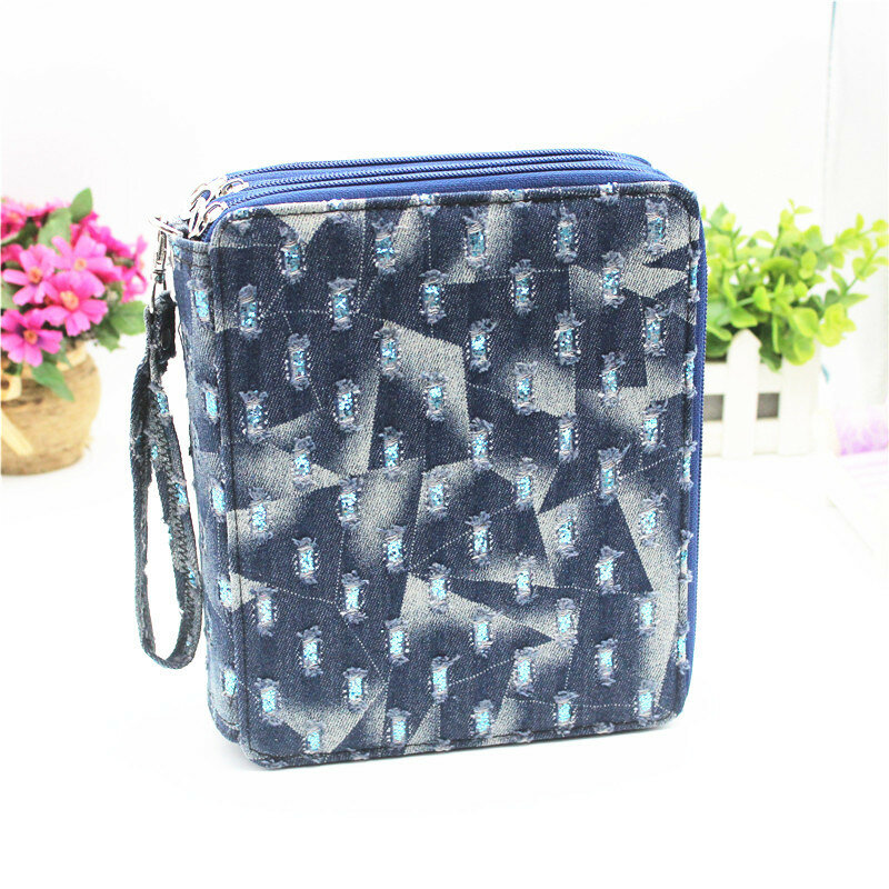 Пенал Amazon, 127 отверстий, джинсовая ткань с блестками