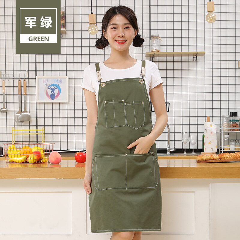 Фартук Mori Yue, хлопок, корейский стиль, однотонный, лямка на крючке, армейский зеленый цвет