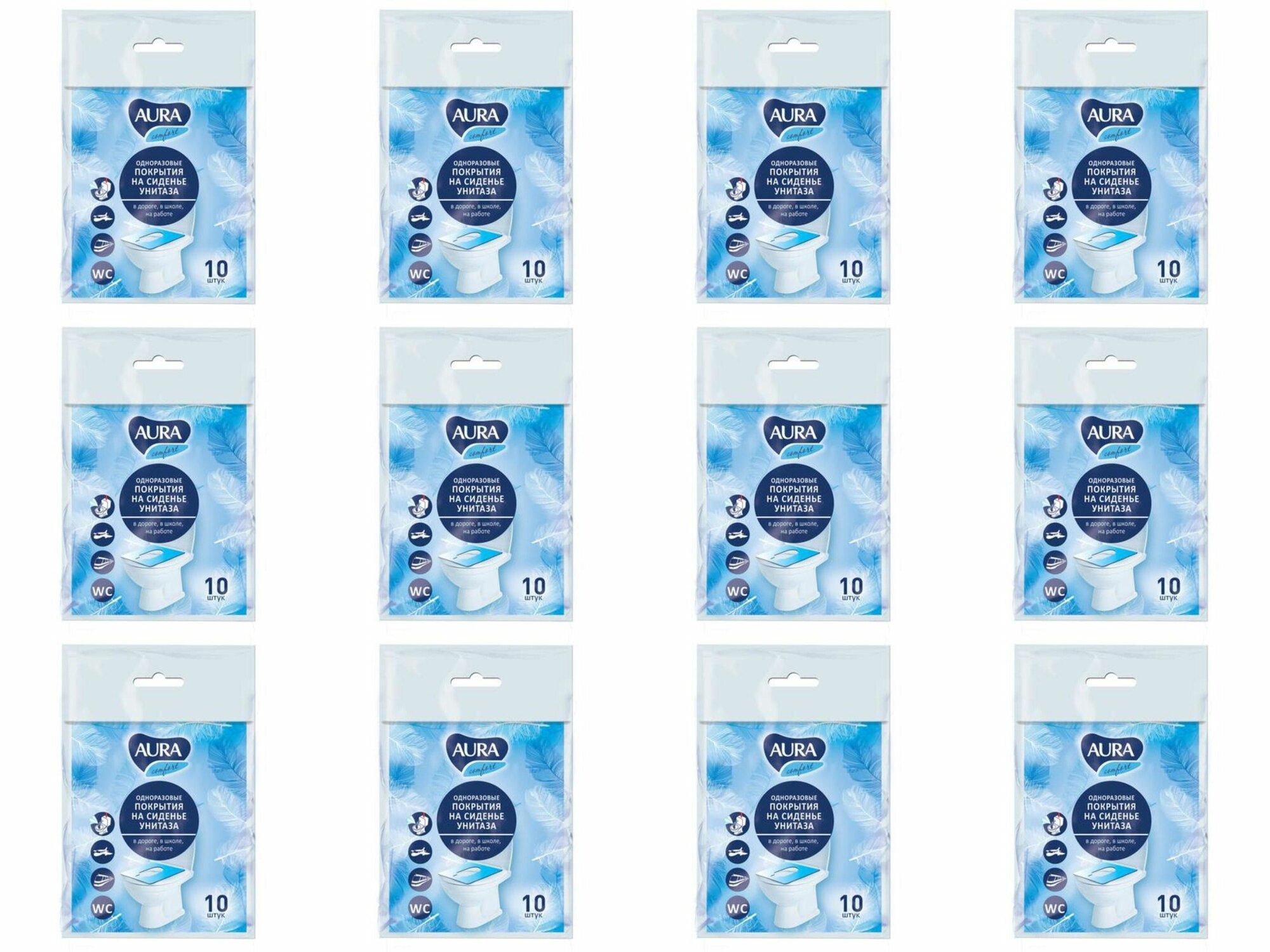 Aura Покрытия на сиденье унитаза Одноразовые, 10 штук в упаковке, 12 уп/