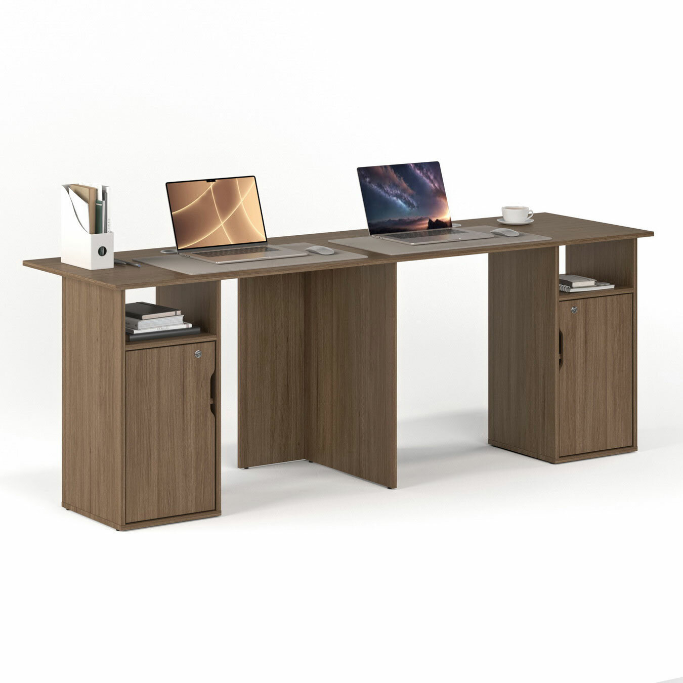 Письменный стол для двоих 208х60 МагМебель №81 ясень шимо тёмный