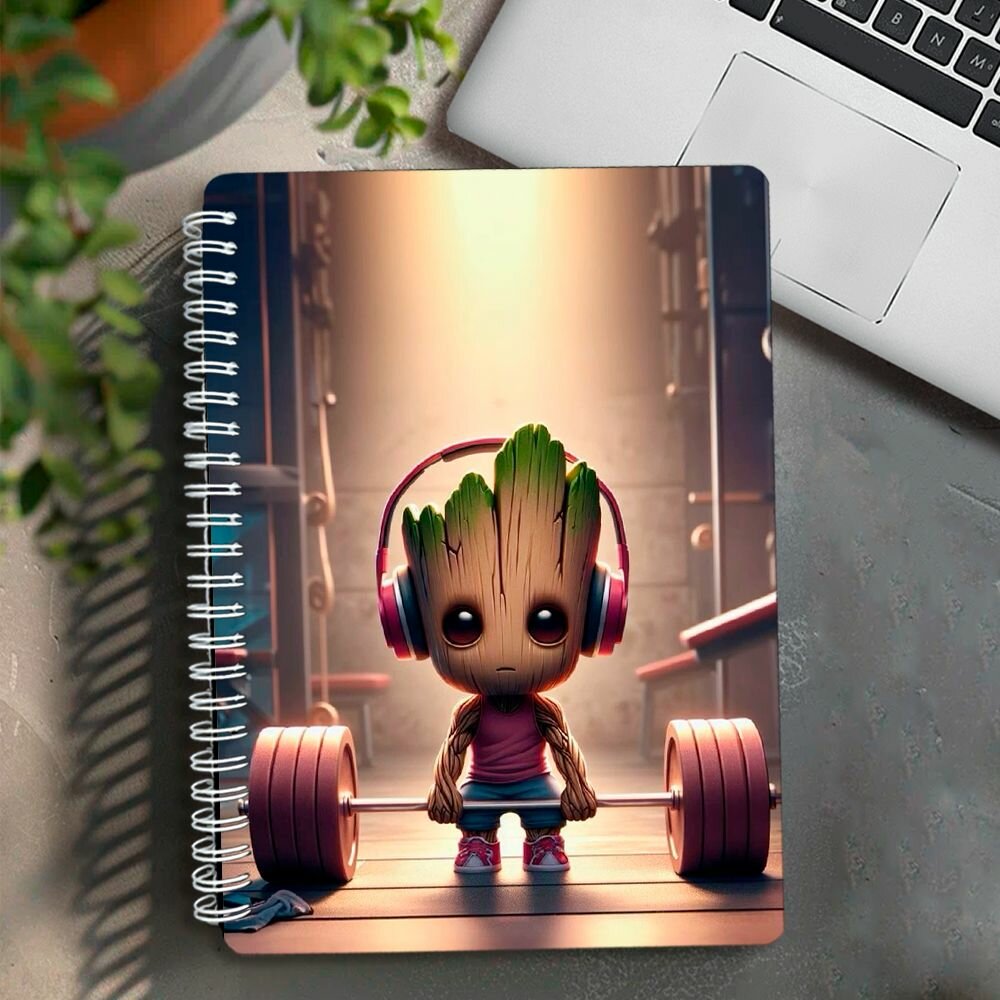 Блокнот деревянный Wood-Book, а5, с принтом в клетку а5 подарочный, грут со штангой