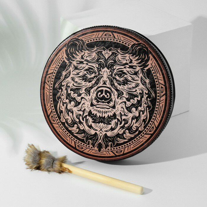 Шаманский бубен «Медведь», музыкальный инструмент, с колотушкой, 5×25×25 см